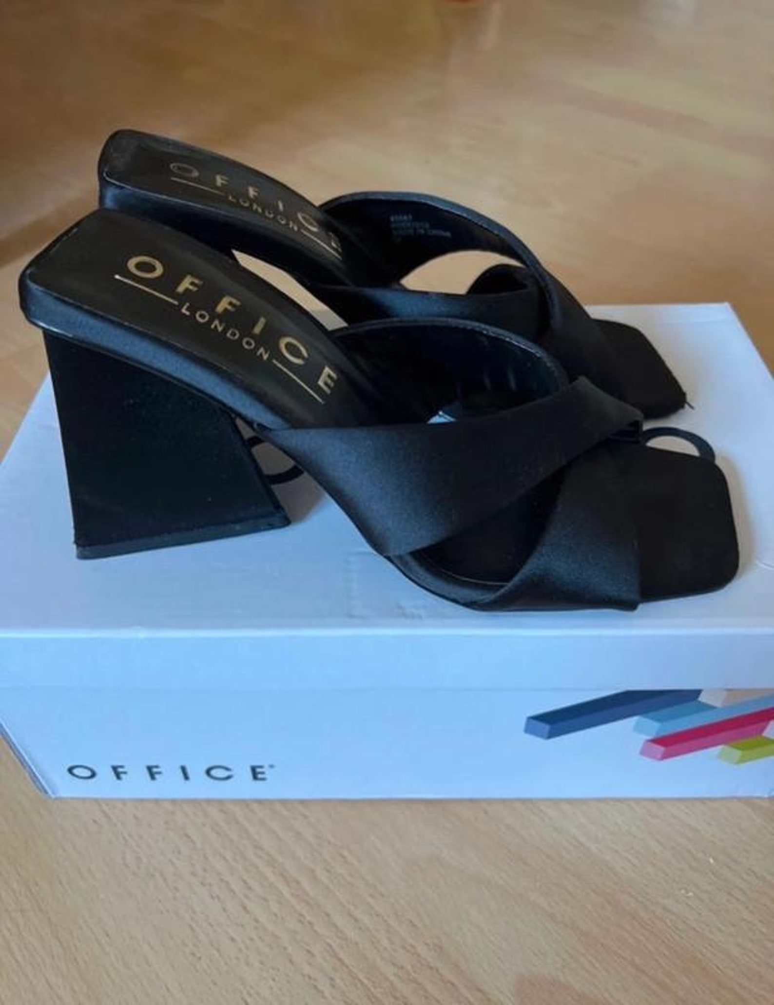 Vintage Black Flare Satin Heels, Block Heel Sandals, Mid Heeled Sandals ...