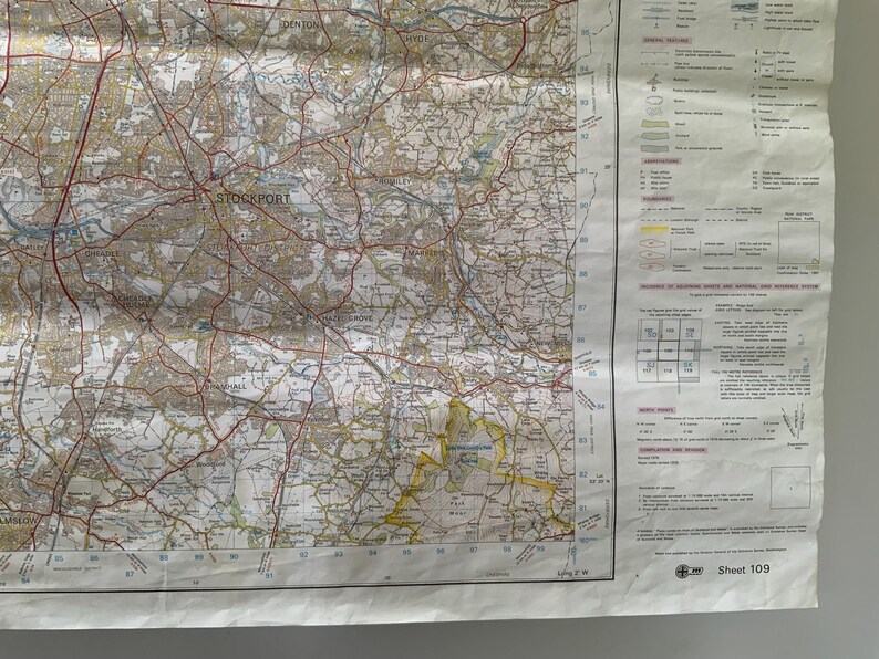 Manchester UK Wall Map, Ordnance Survey Teaching Map, Vintage ...