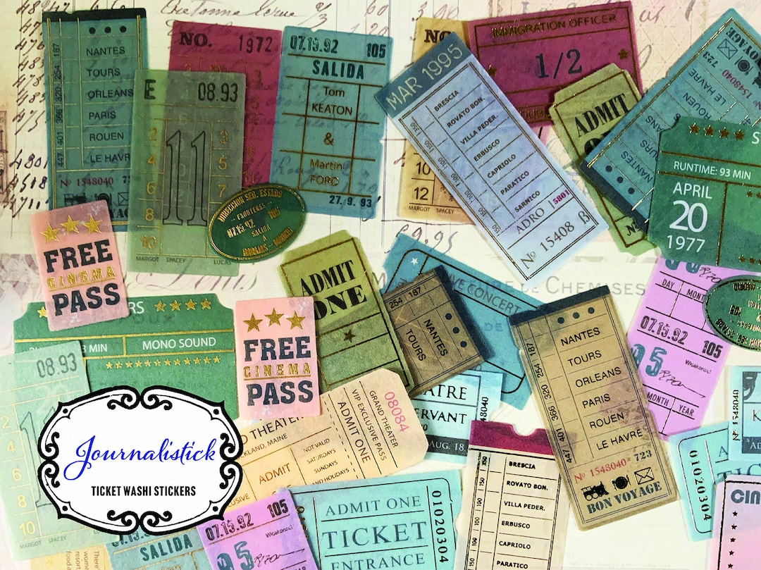 Vintage Ticket Washi Stickers With Metallic Ink (20 Piece) - Etsy
