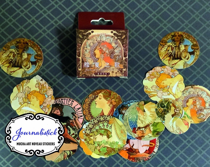 45 Piece Alphonse Mucha Art Nouveau Sticker Set. Scrapbooking, Junk ...