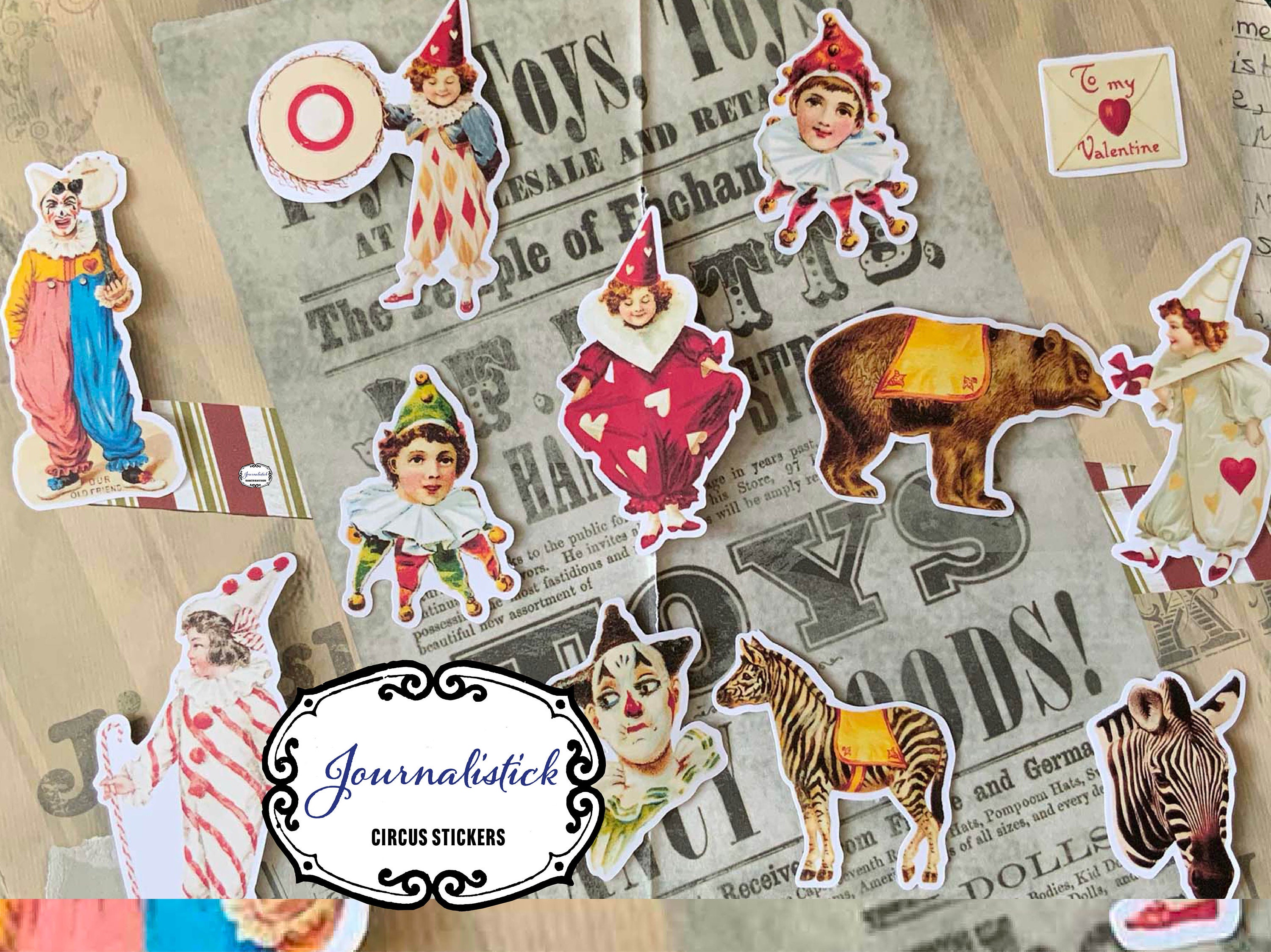 Roll Up Roll Up Circus Sticker Collection of Circus Clowns, Animals and ...