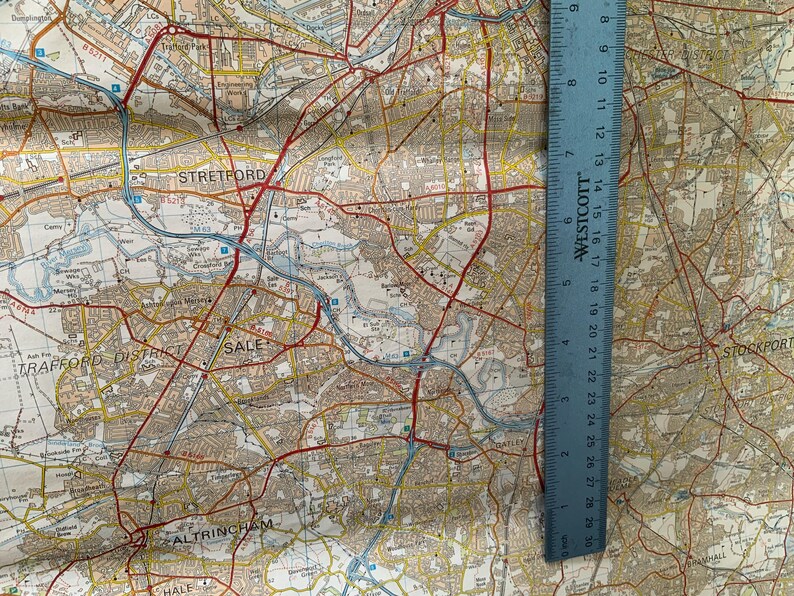 Manchester UK Wall Map, Ordnance Survey Teaching Map, Vintage ...
