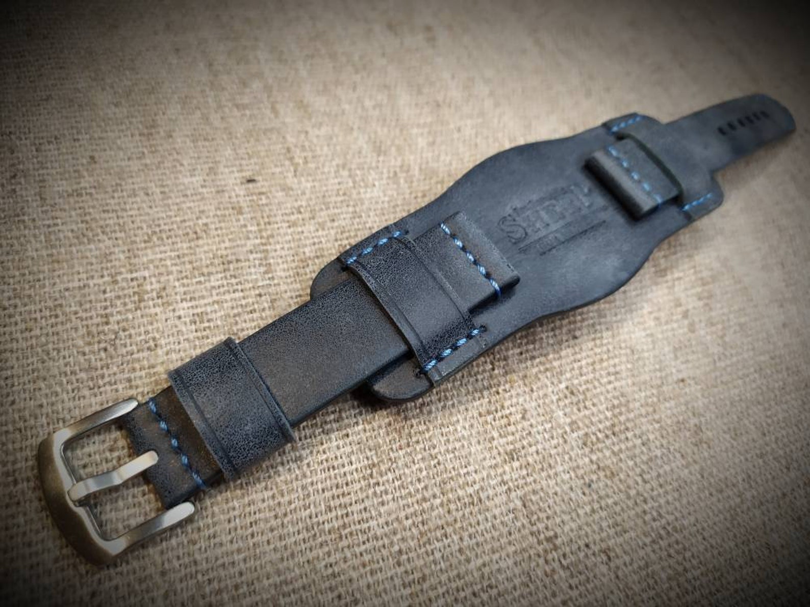 Bund Strap.dull Blue Leather Watch Band.leather Watch | Etsy