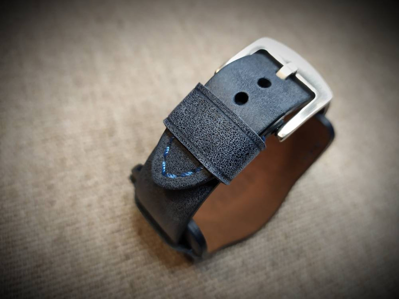 Bund Strap.dull Blue Leather Watch Band.leather Watch | Etsy