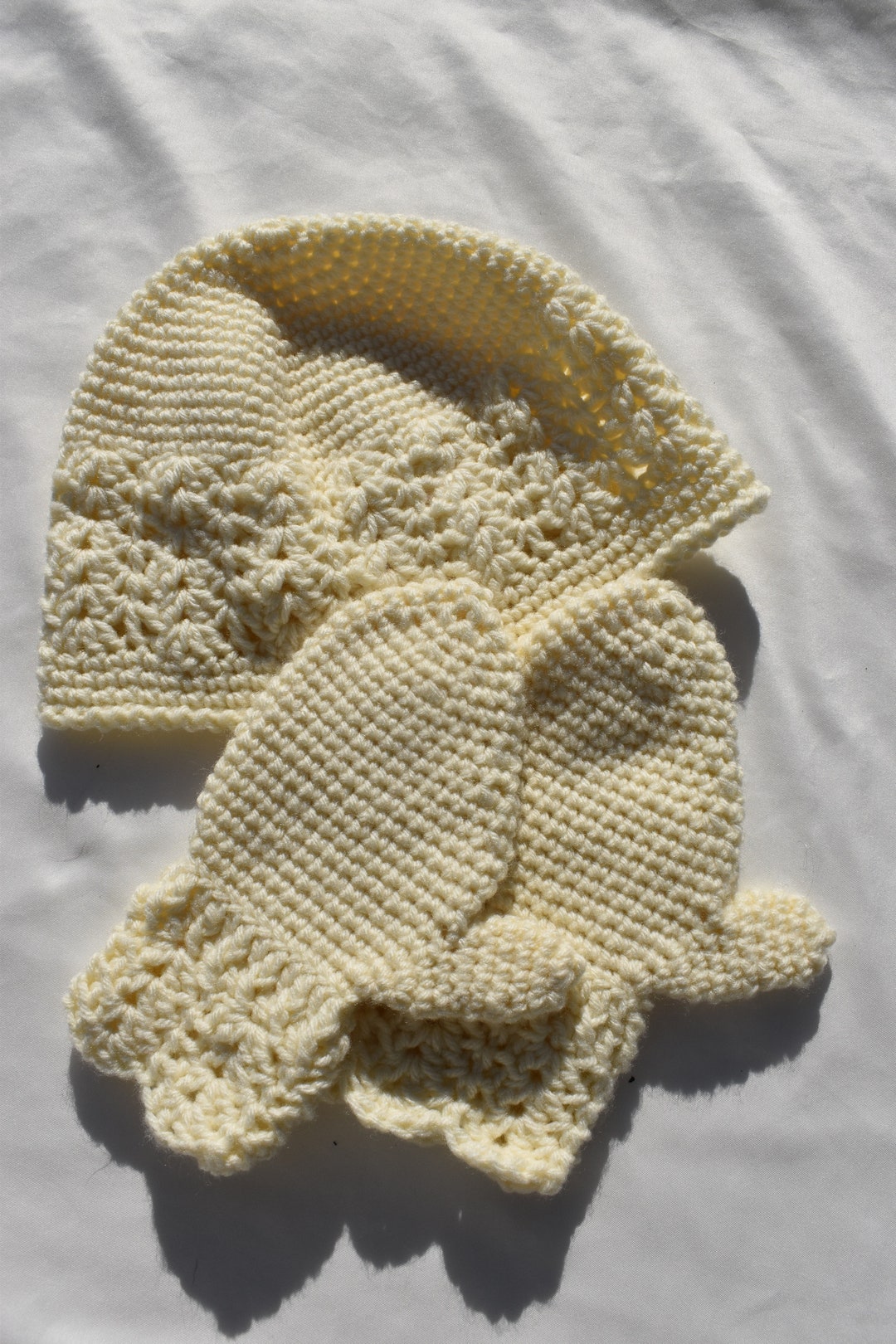 Childrens, Hat and Mitten Set, Crochet, Cream, Mint Green, Lavender - Etsy