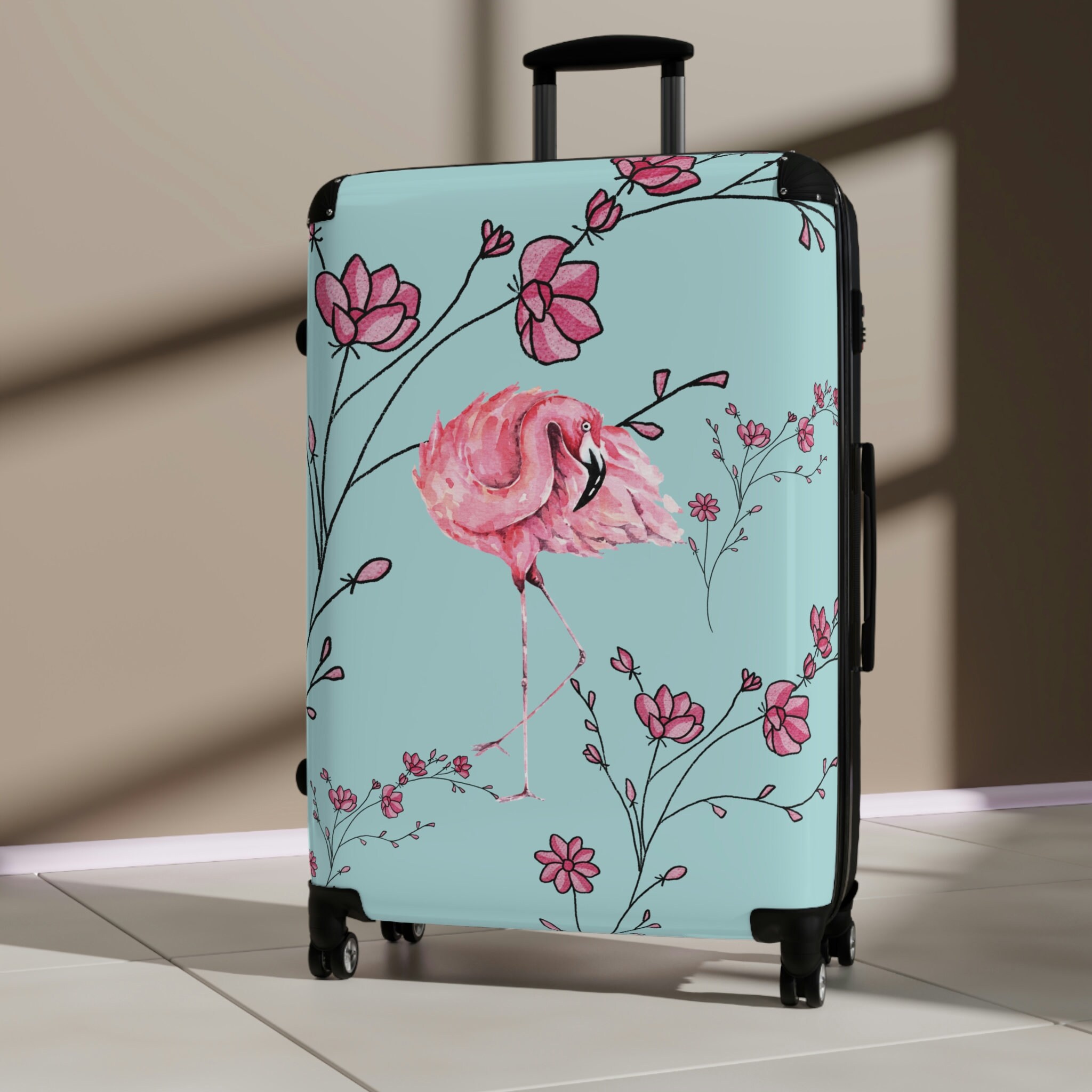 Flamingo Floral Suitcase Flamingo Luggage Flamingo Summer - Etsy