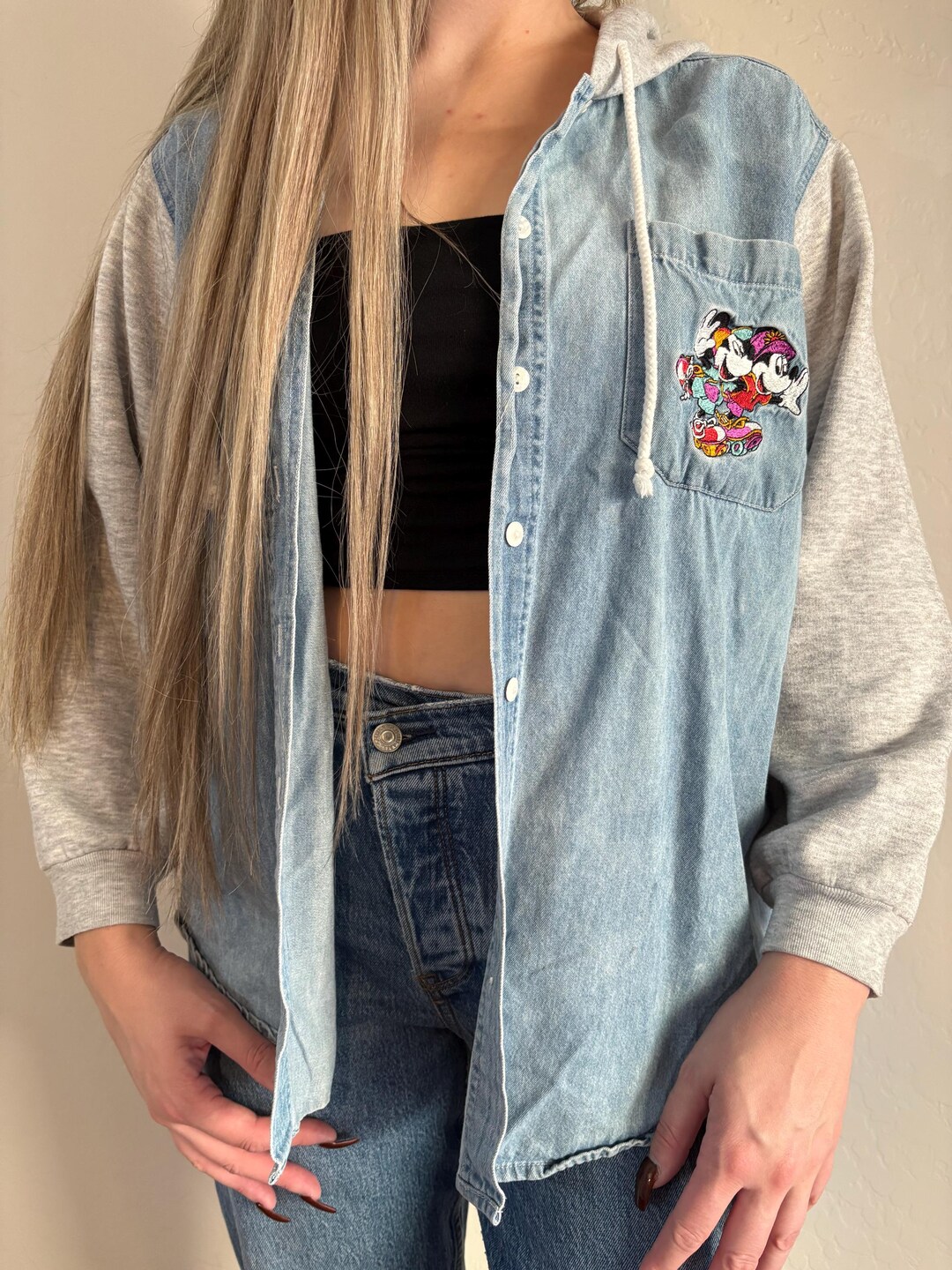Vintage 90's Mickey Button up Hoodie - Etsy
