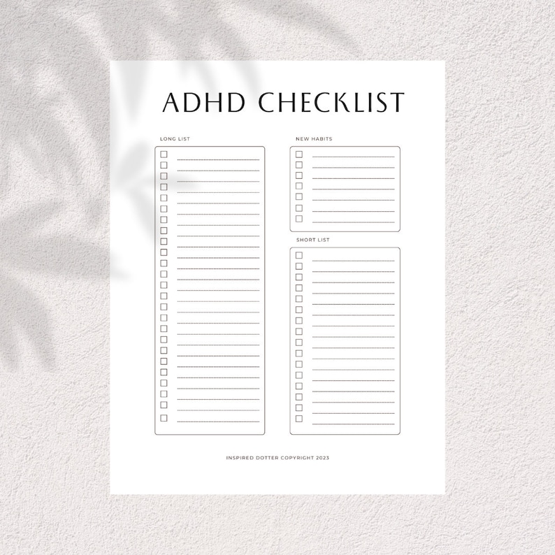 ADHD Checklist Printable, Minimal to Do List, Effective Task Planning ...