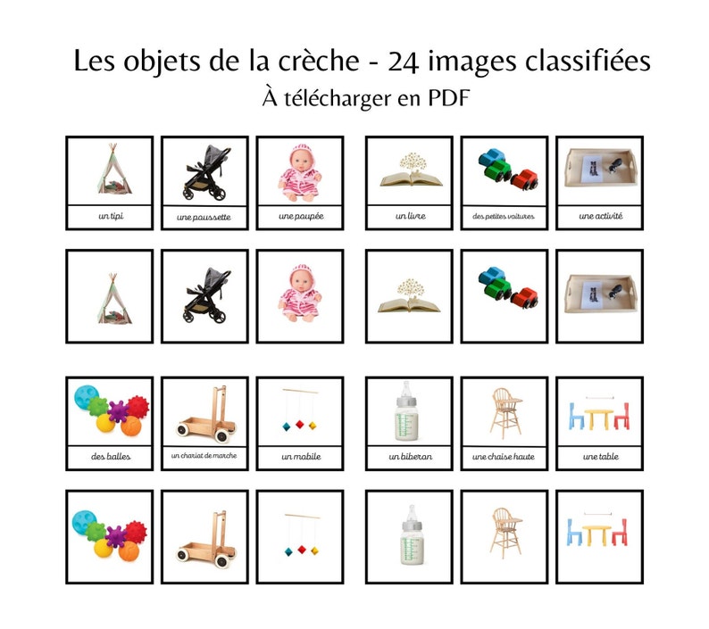 24 Montessori Cards the Objects of the Nursery Montessori Cards ...