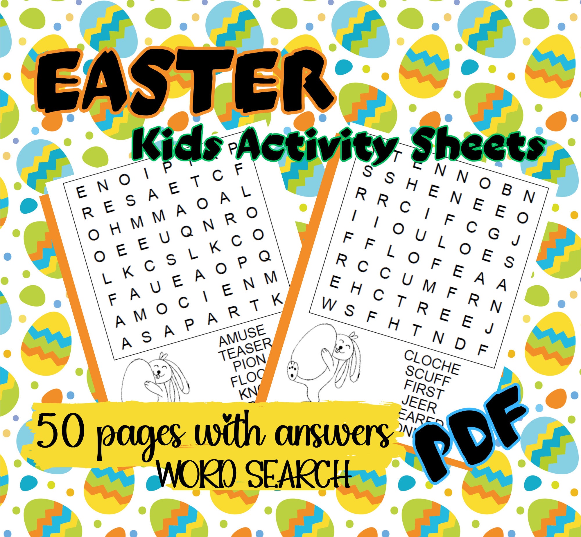 50 búsquedas de palabras de Pascua imprimibles para niños 50 hojas con ...