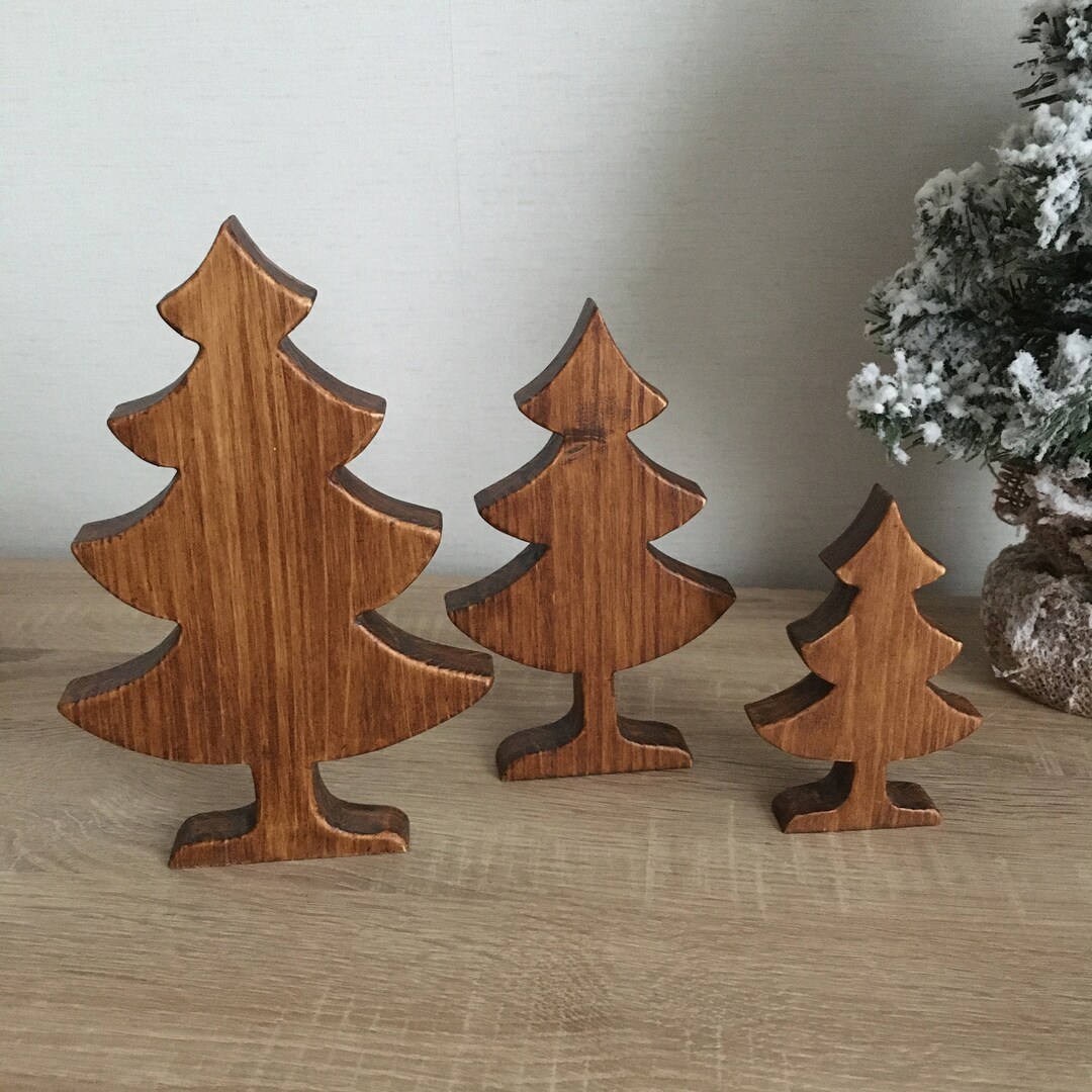 Set of 3 Brown Wooden Fir Trees to Place Rustic Christmas Table ...