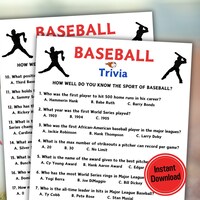 Baseball Trivia Game MLB Trivia Game for Kids & Adults Printable ...