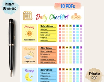 Kids Morning / Bedtime Routine Single Page Charts Cute - Etsy