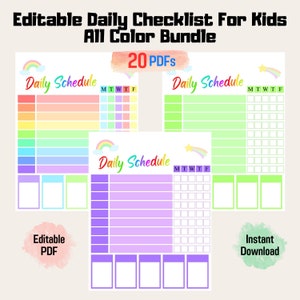 Editable Daily Checklist for Kids All Color Bundle, Cute Printable ...