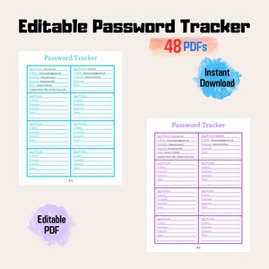 Editable Password Tracker Printable Cool Color Tone, Password Organizer ...