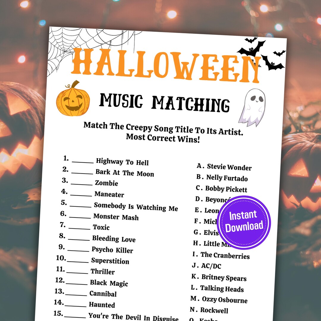 Halloween Music Matching Game | Printable Match the Song to Its Artist ...