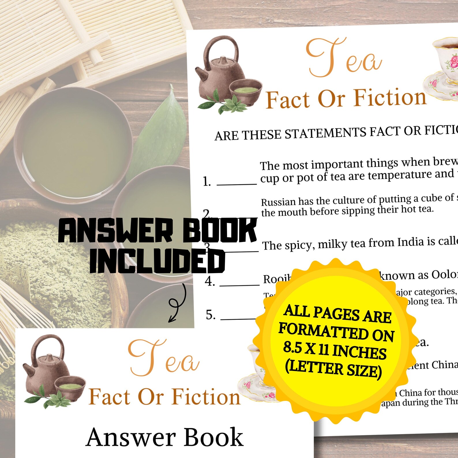 Tea Fact or Fiction Game | Minimalist Tea True or False Game | Tea ...