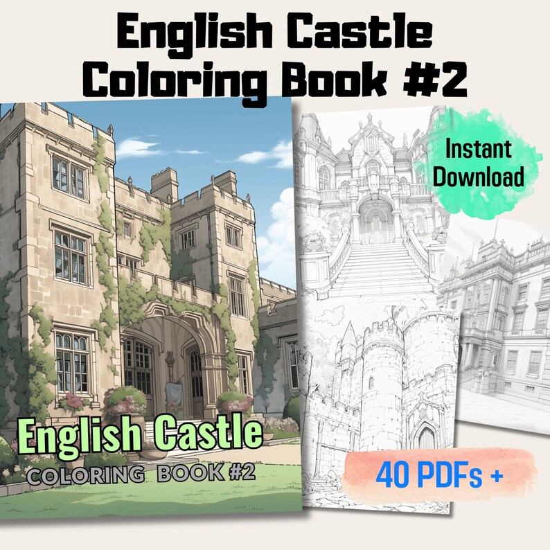 20 Pages English Castle Coloring Book, Journey Through Historic British ...