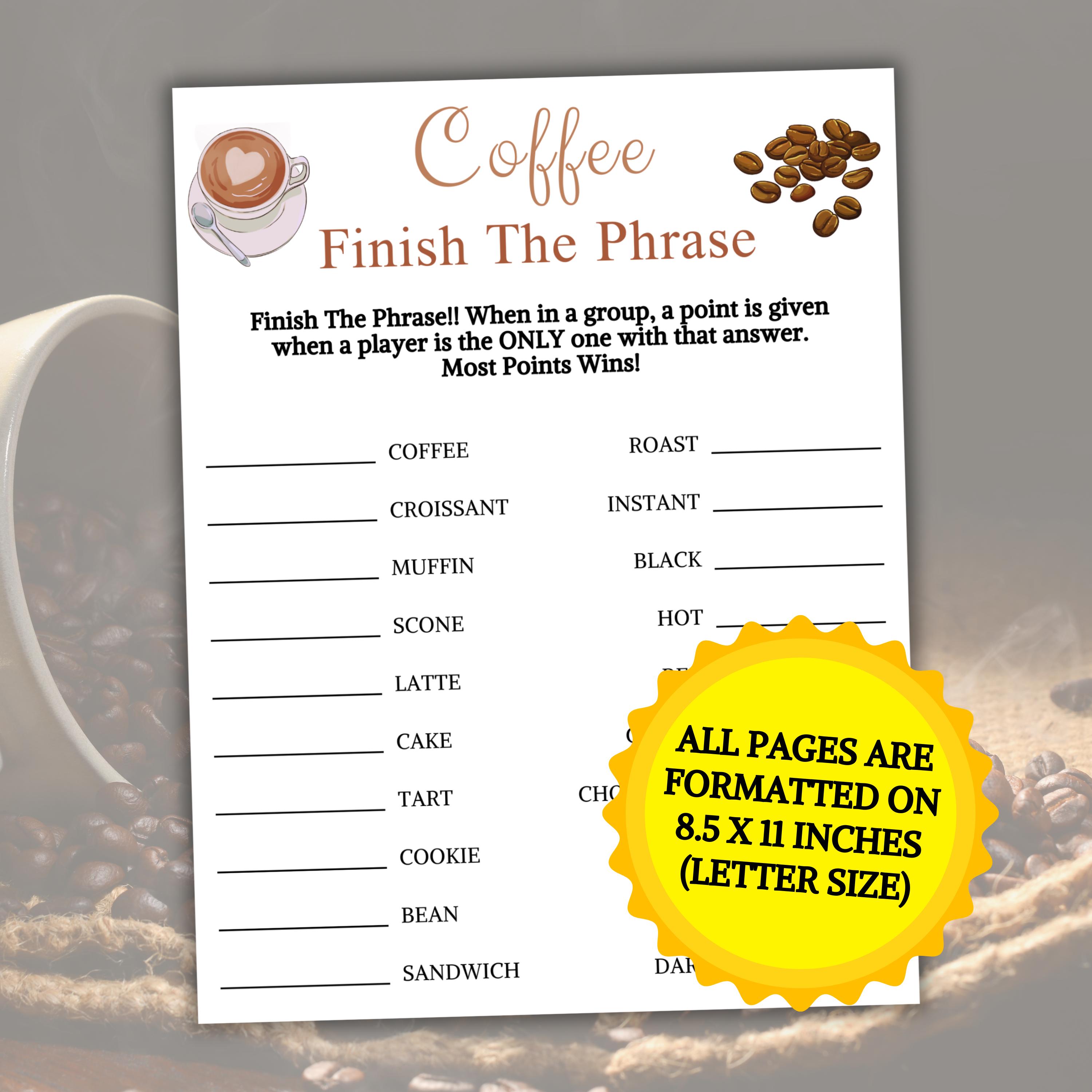 Coffee Finish the Phrase Game | Coffee Night Think Fast Game | Fun ...