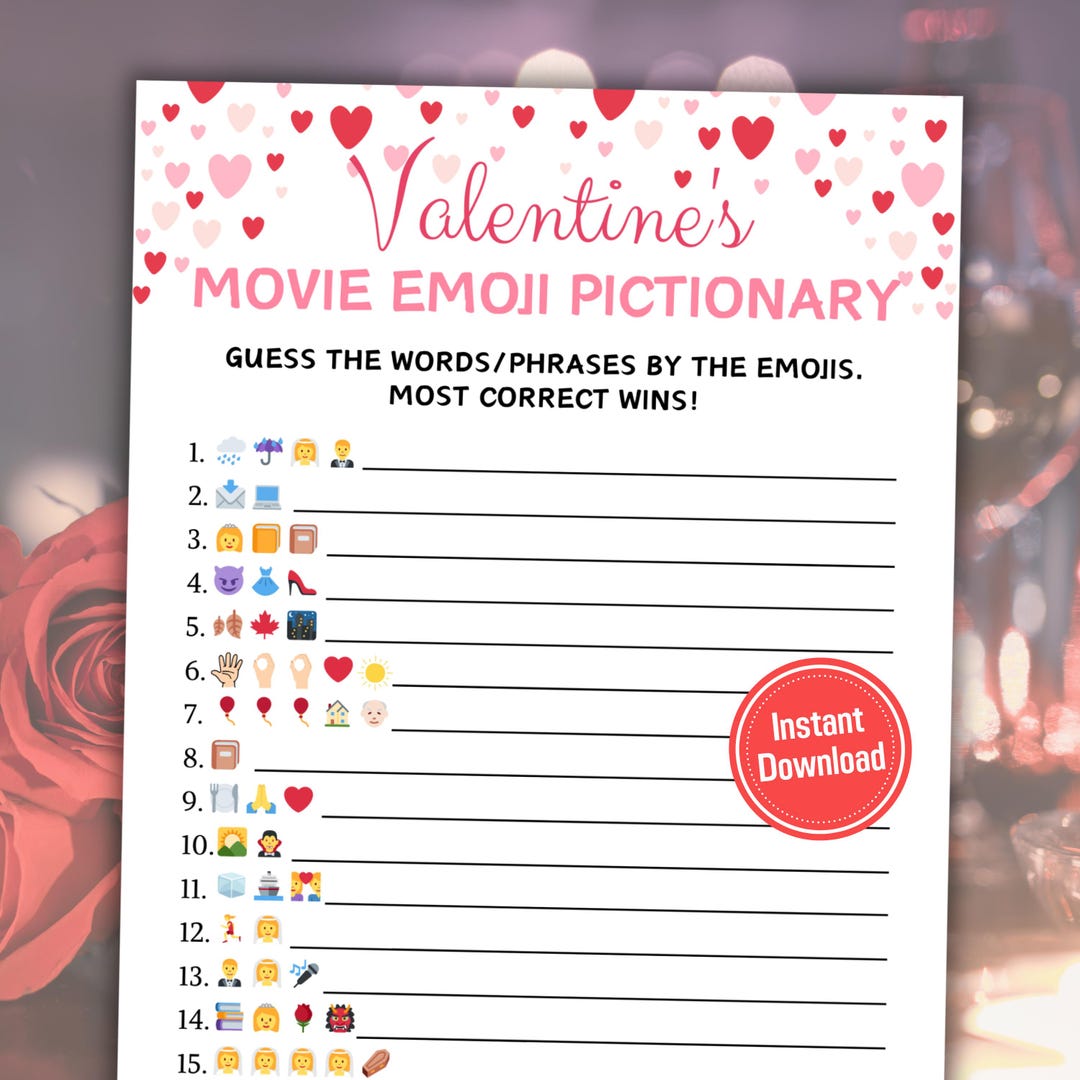 Valentine's Day Movie Emoji Pictionary Game | Valentine's Day Movie ...