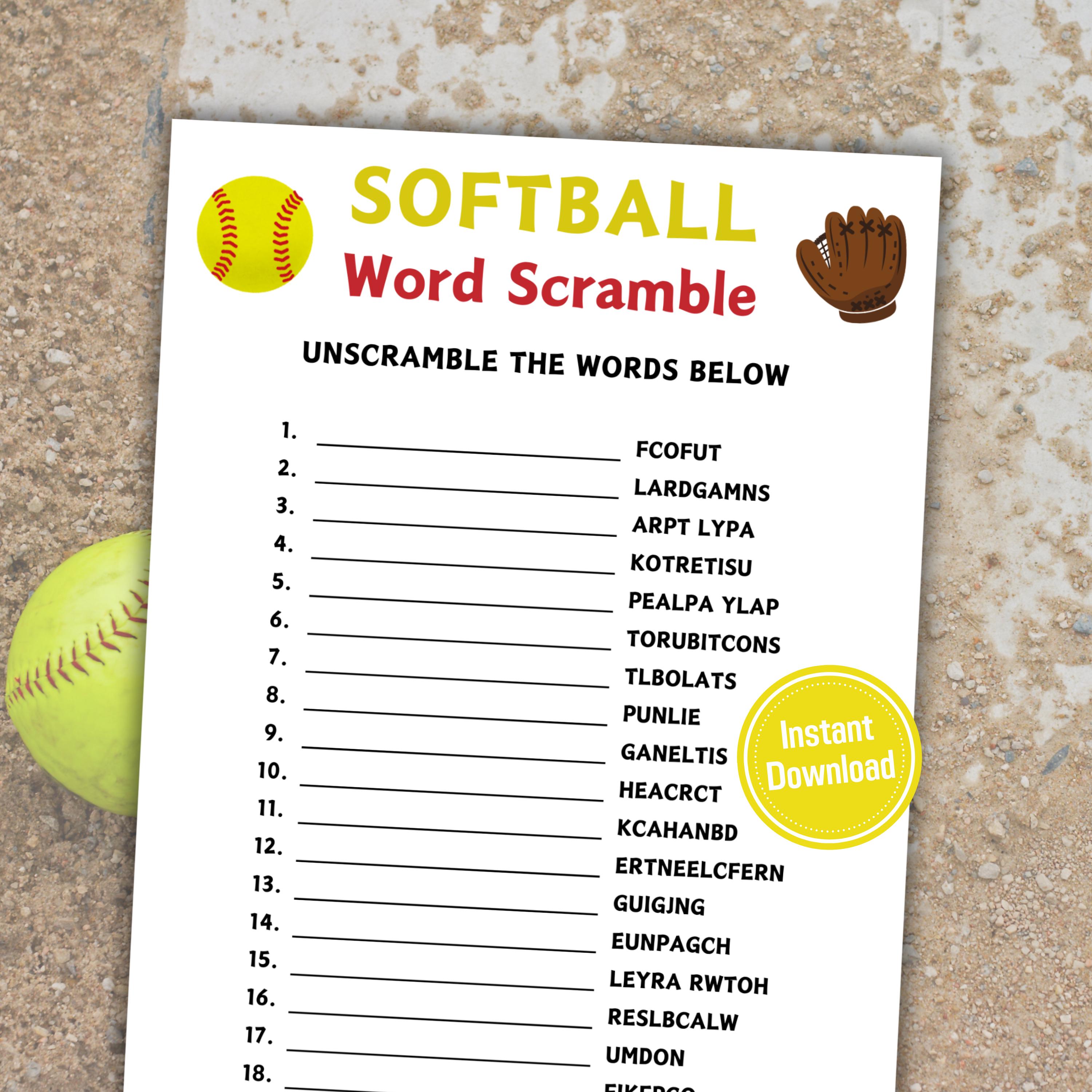 Softball Word Scramble Game | Minimalist Softball Team Think Fast Game ...