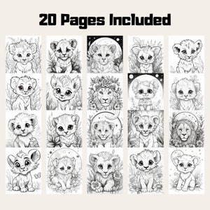 20 Cute Baby Lion Grayscale Coloring Book, Adorable Lion Coloring Pages ...