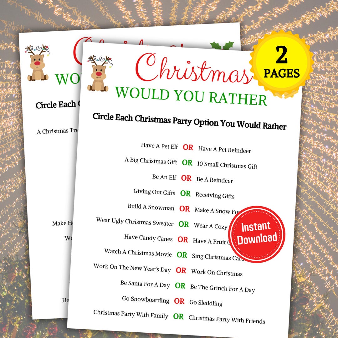 Christmas Would You Rather Game | Christmas This or That Game ...