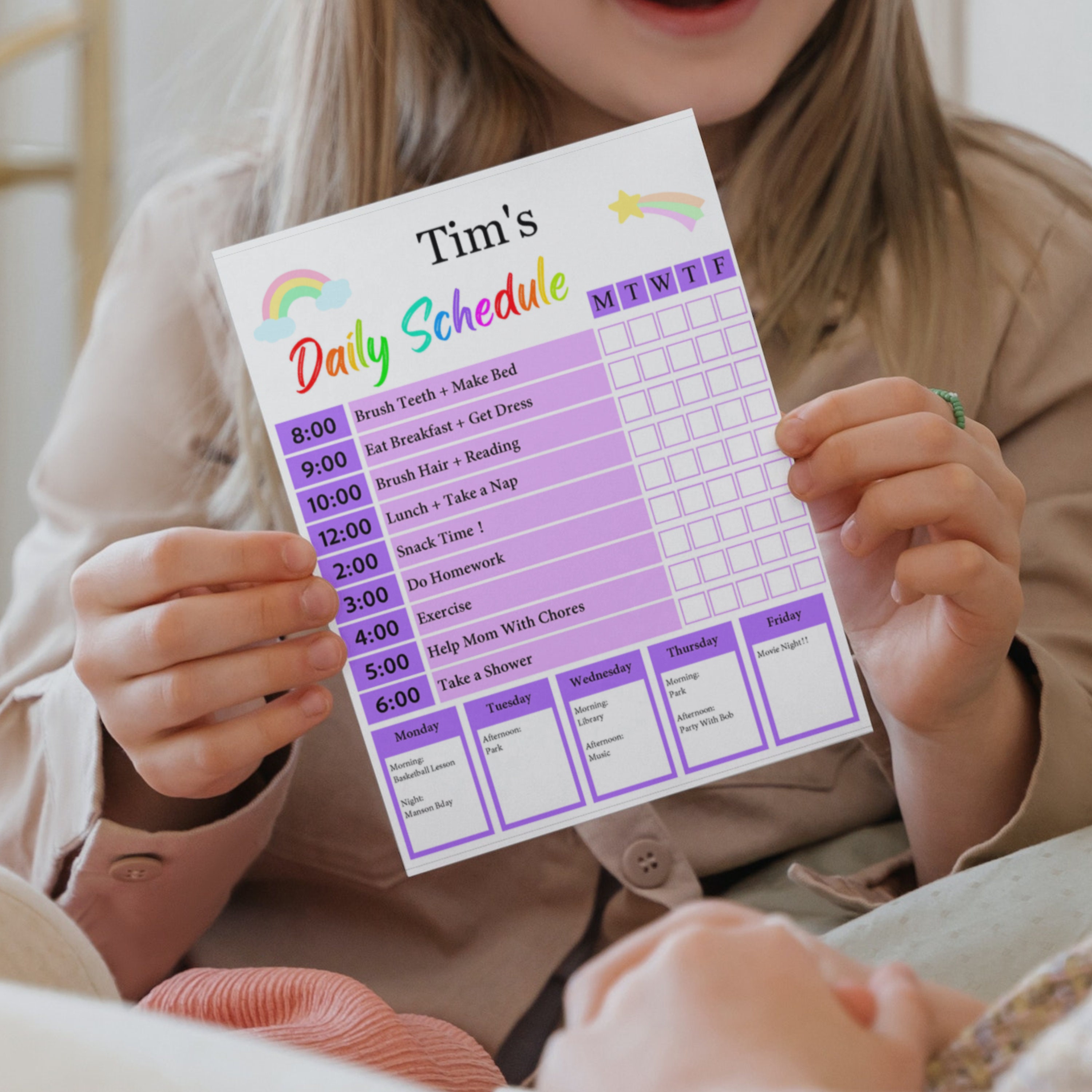 Kids Daily Schedule Cool Color Tone Chores Checklist Daily School ...