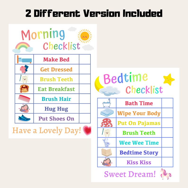 Editable Kids Morning/bedtime Checklist Printable | Printable Kid ...