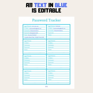 Editable Password Tracker Printable Cool Color Tone, Password Organizer ...