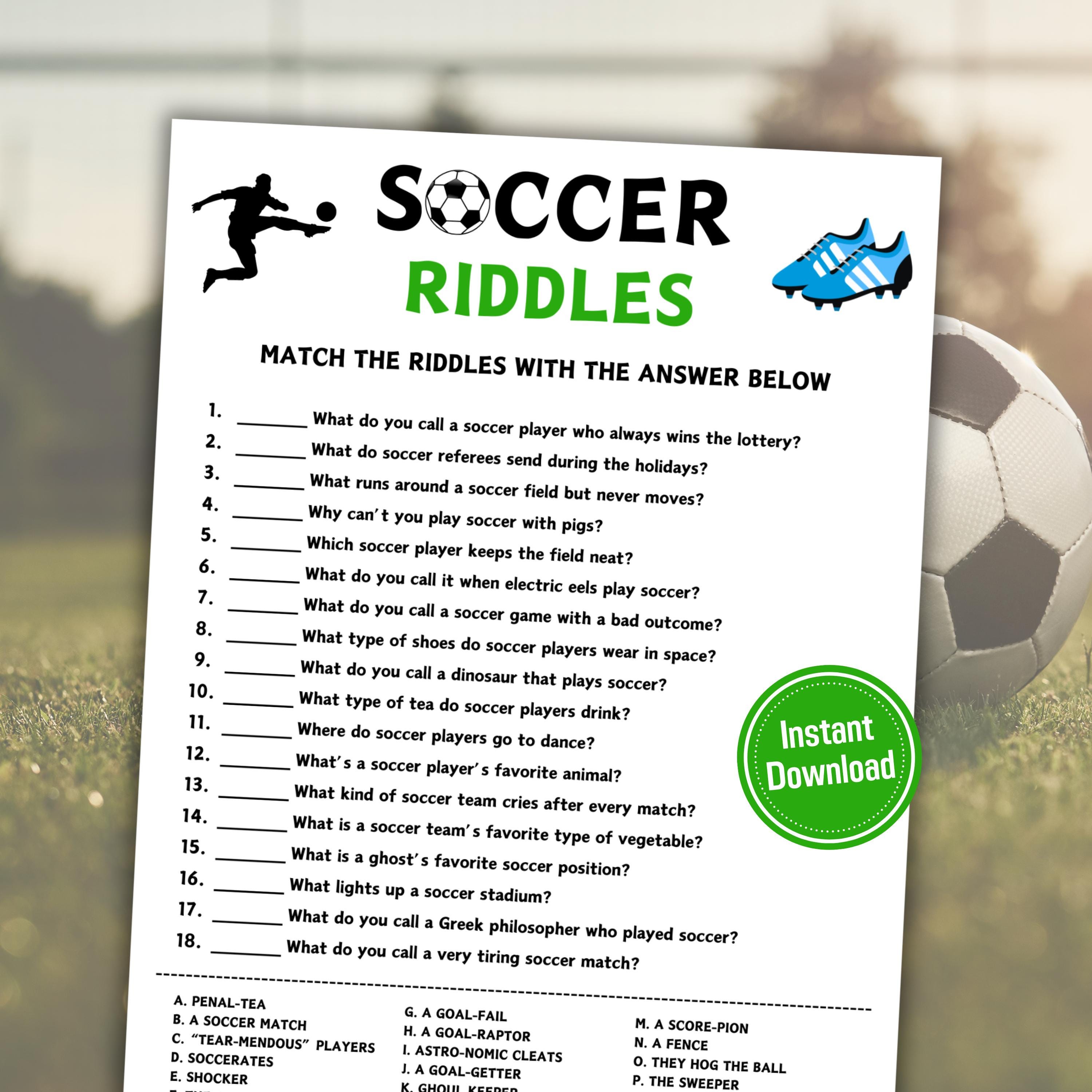 Soccer Riddles Game | Printable Soccer Riddle Me This Games | Soccer ...