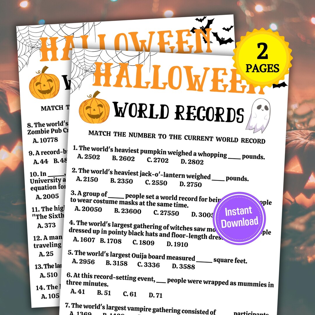 Halloween World Records Game | Printable Match the Spooky Record Quiz ...