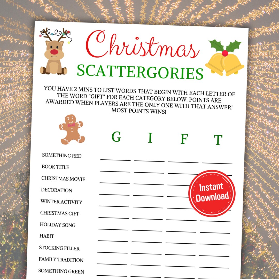 Christmas Scattergories Game | Christmas Think Fast Game | Christmas ...