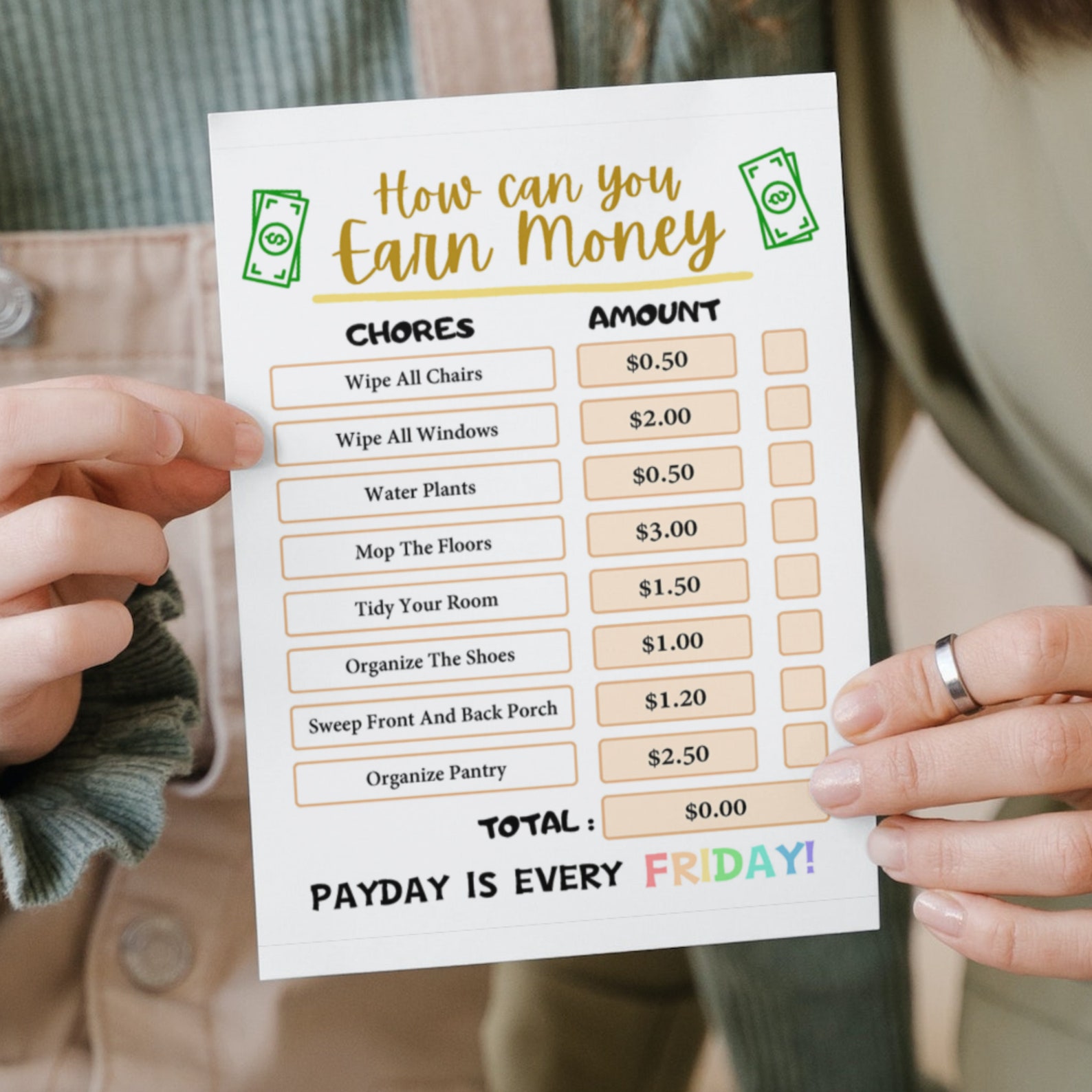 Printable How to Earn Money Chore Chart for Kids Warm Color Tone ...