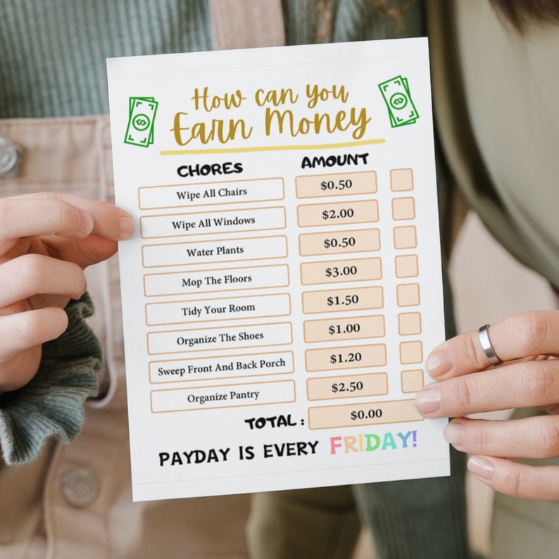 Printable How to Earn Money Chore Chart for Kids Warm Color Tone ...
