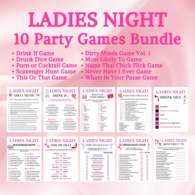Ladies Night 10 Party Game BUNDLE Volume 1 | Girls Night Out Party Game ...