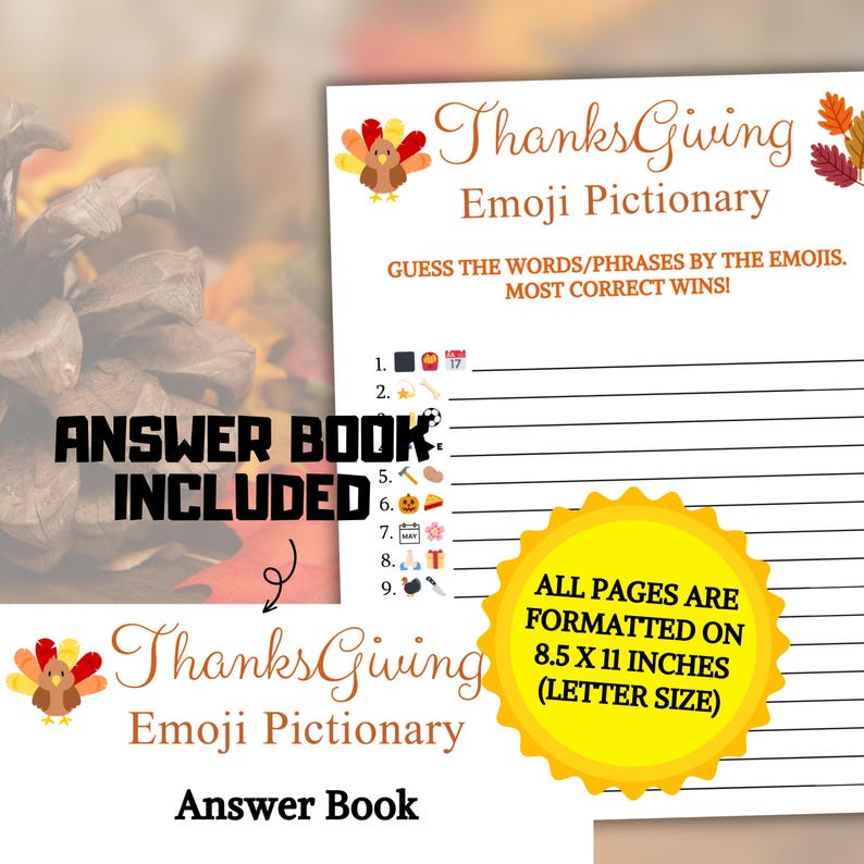 Thanksgiving Emoji Pictionary Game | Friendsgiving Emoji Game ...
