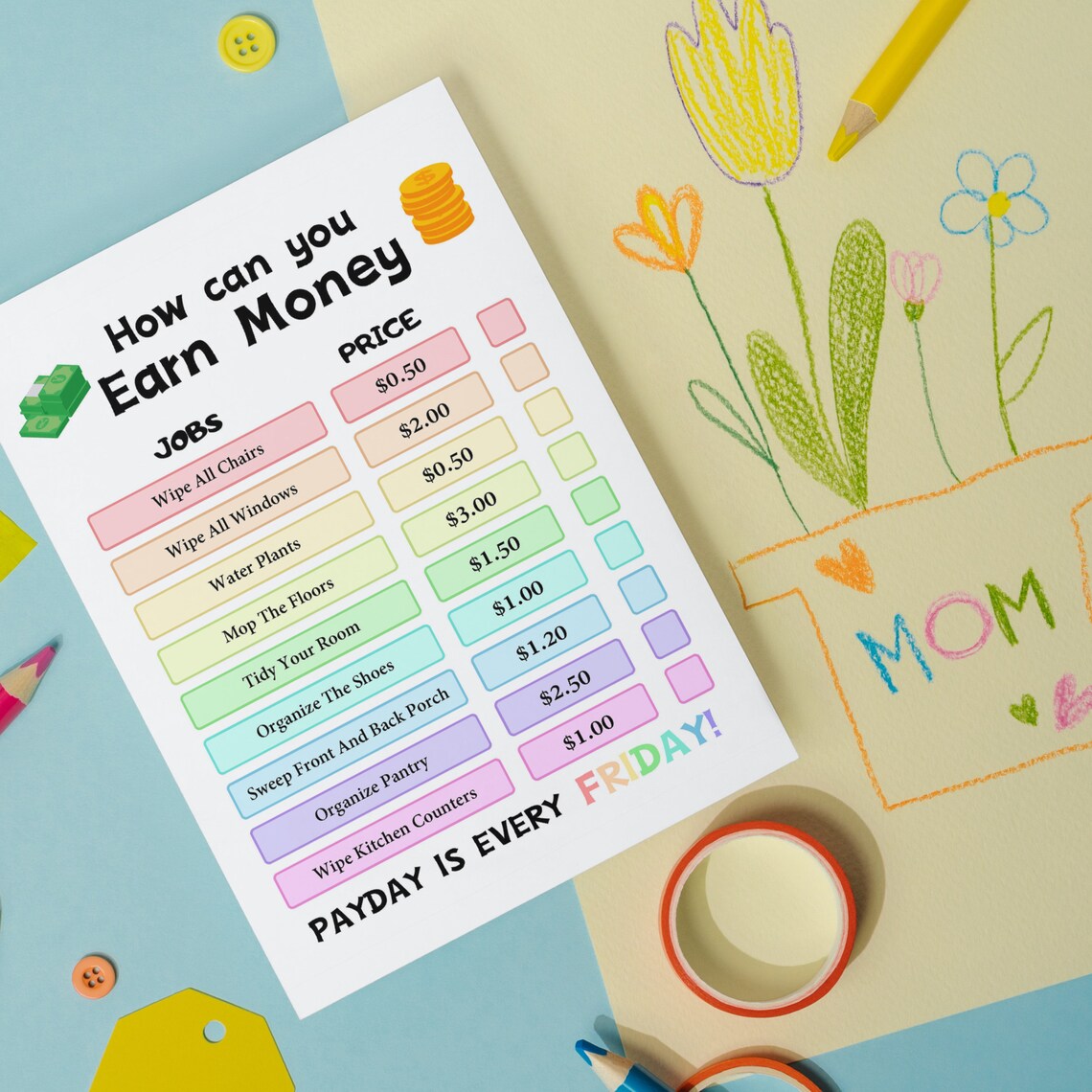 How to Earn Money Chore Chart | Responsibility Chart for Kids ...