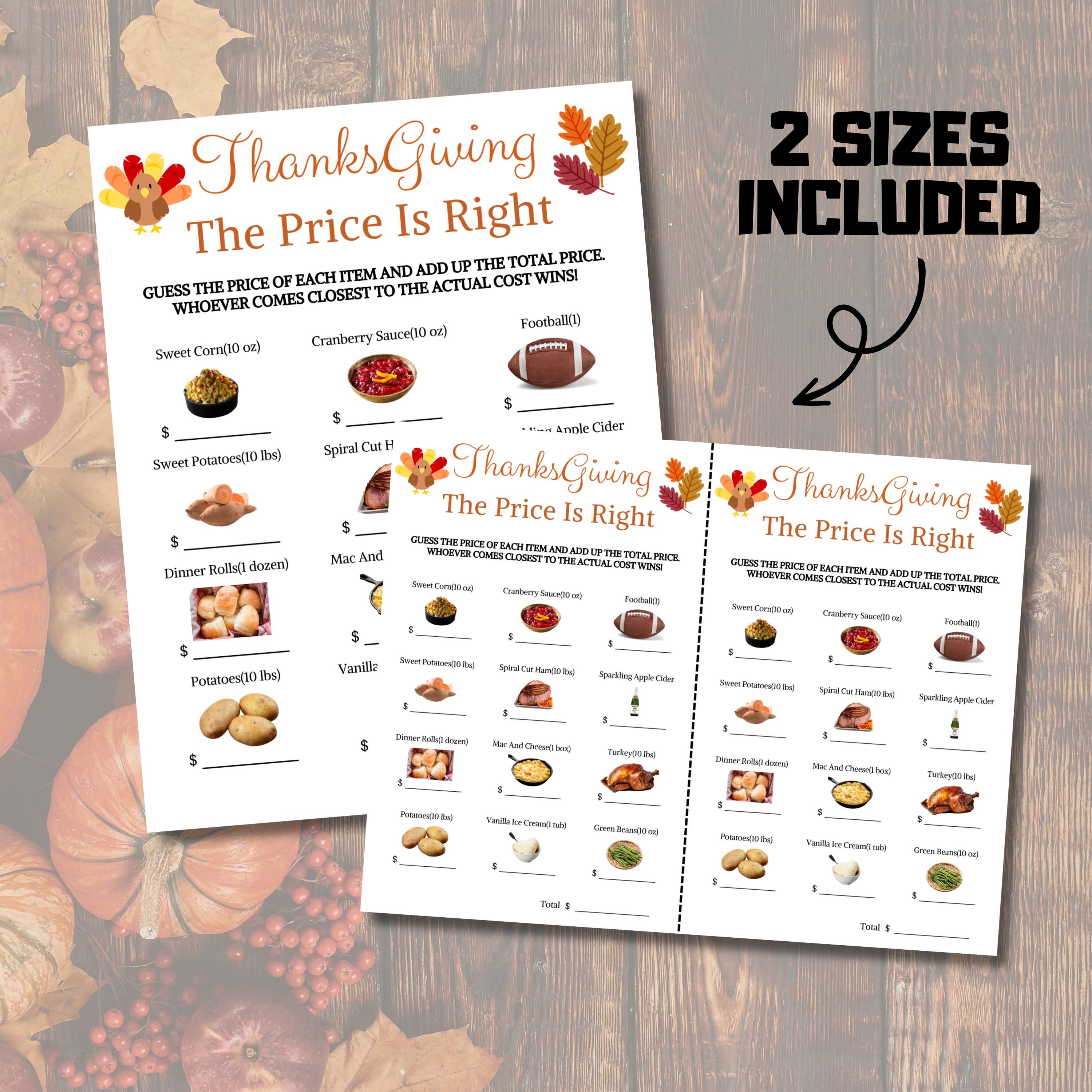 Thanksgiving Dinner Guess Price Game | Printable Thanksgiving the Price ...