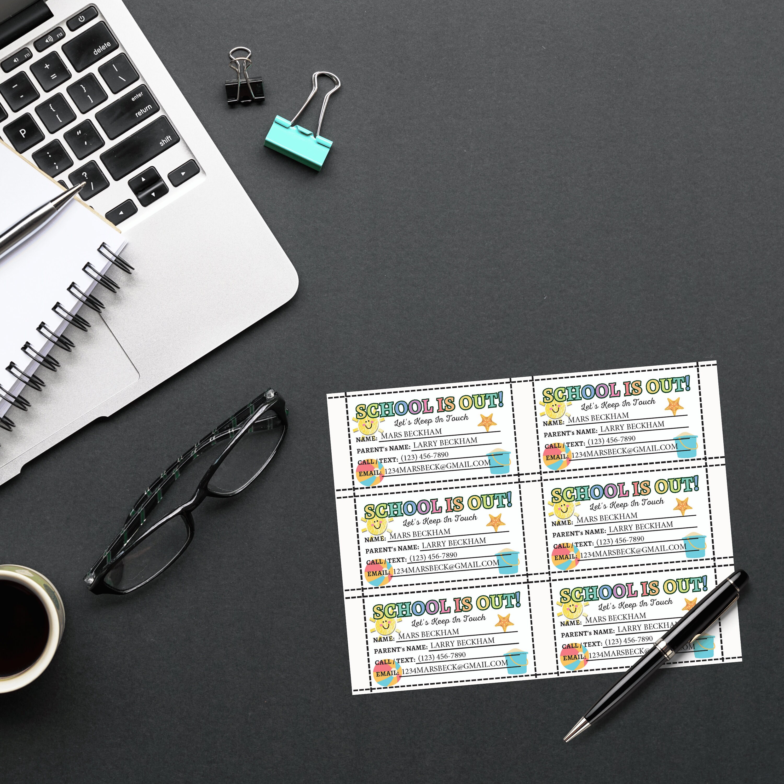 Editable Printable Kids Summer Contact Card, End of School Cards for ...