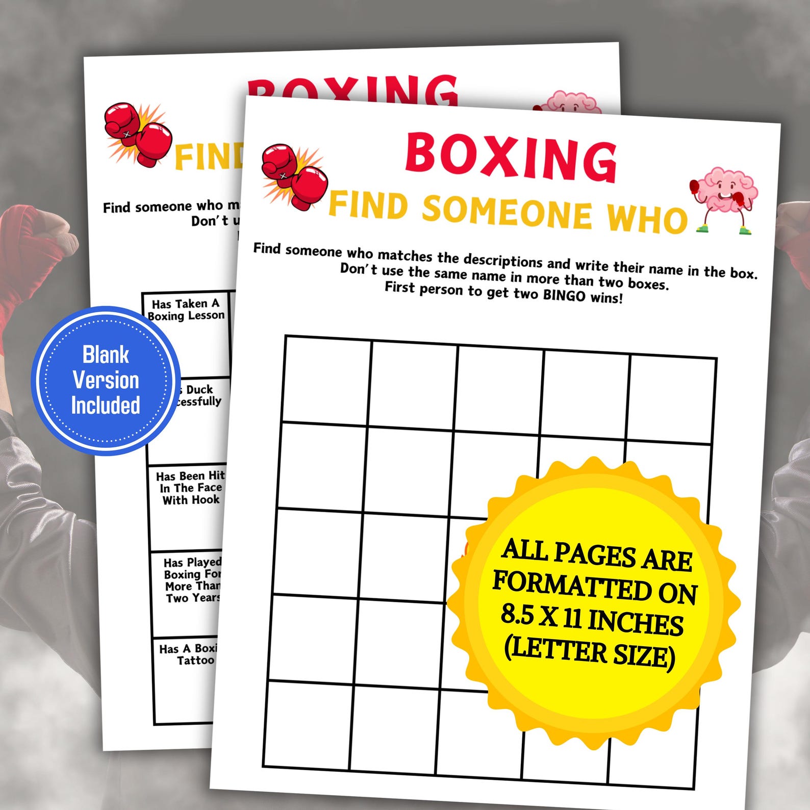 Boxing Find Someone Who Game | Printable Boxing Find the Guest Bingo ...