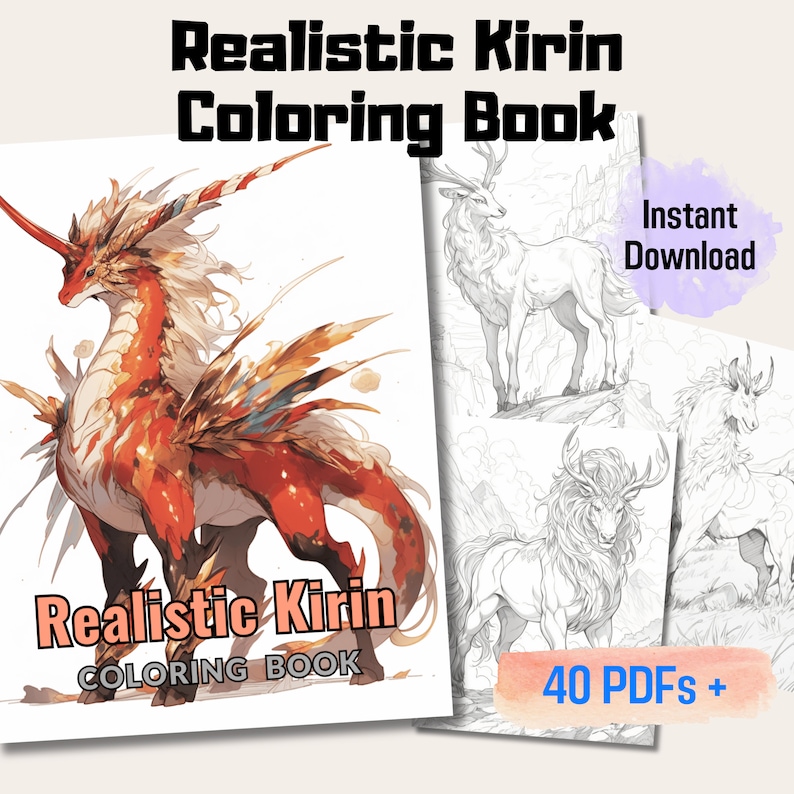 20 Realistic Kirin Grayscale Coloring Book, for Adults and Kids ...