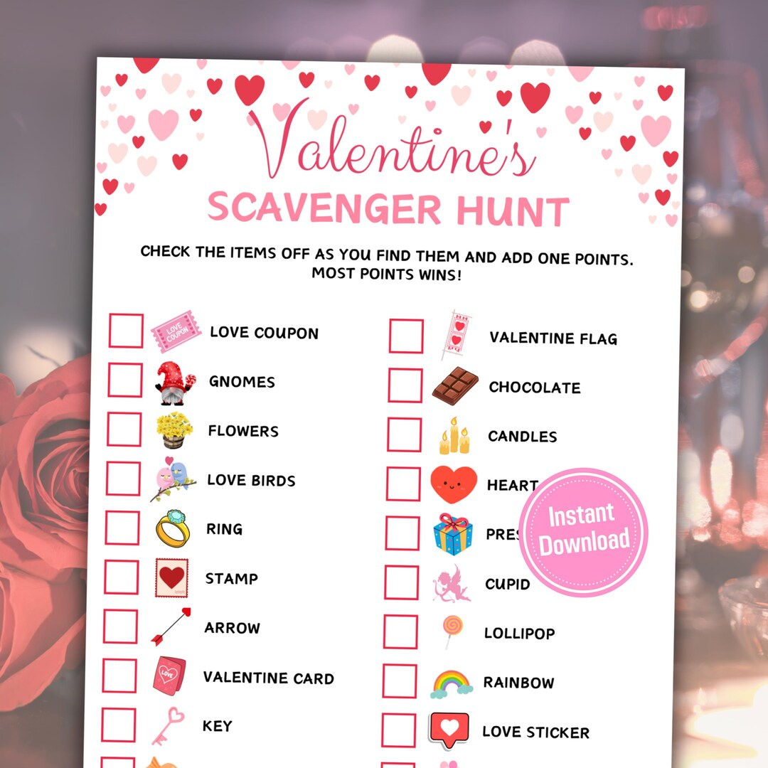 Valentine's Day Scavenger Hunt Game | Valentines Day Treasure Hunt Game ...