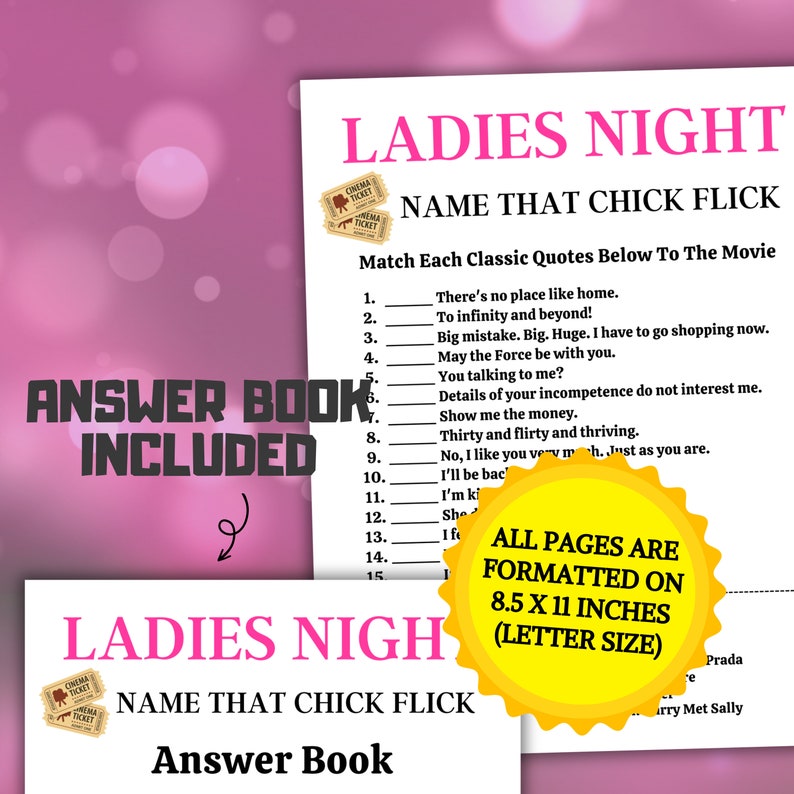 Ladies Night Name That Chick Flick Game | Movie Matching Game | Girls ...