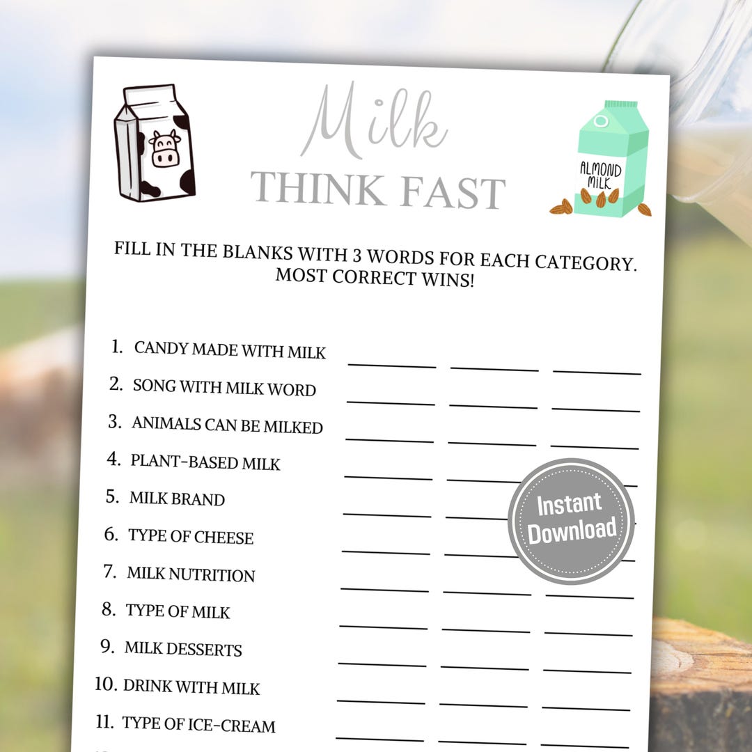 Milk Think Fast Game | Minimalist Milk Trivia Game | Milk Printable ...