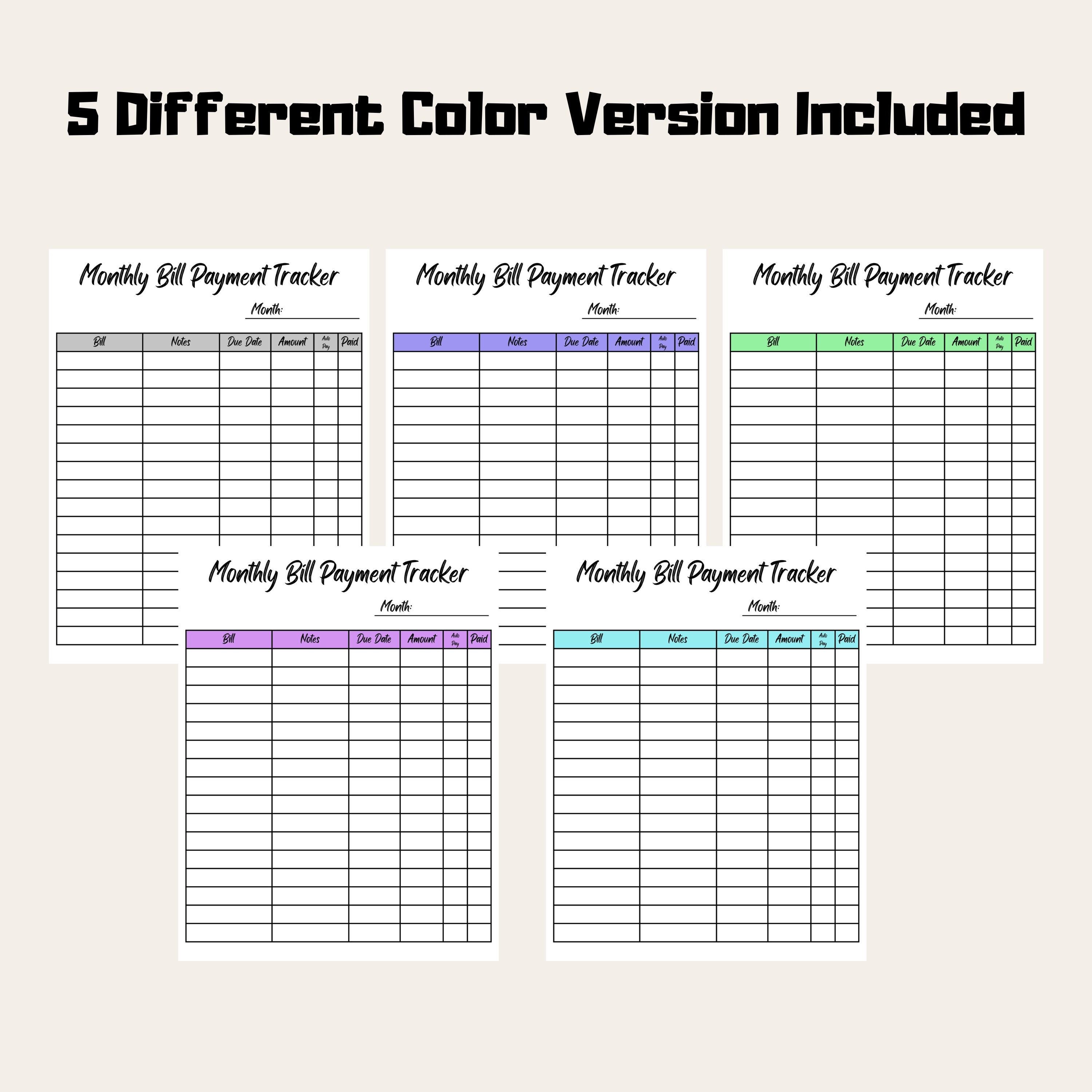 Monthly Bill Payment Tracker Cool Color Tone, Bill Payment Dashboard ...