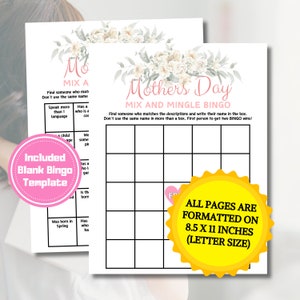 Mothers Day Mix and Mingle Bingo | Mothers Day Find the Guest Bingo ...