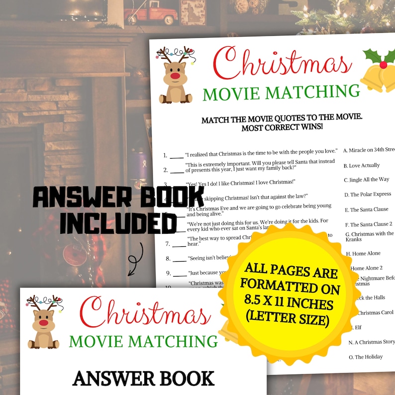 Christmas Movie Matching Game | Christmas Movie Quote Match Game ...