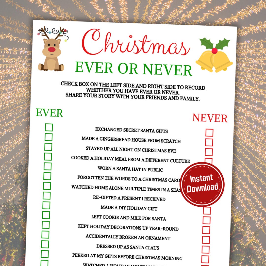 Christmas Ever or Never Game | Christmas Party Never Have I Ever Game ...