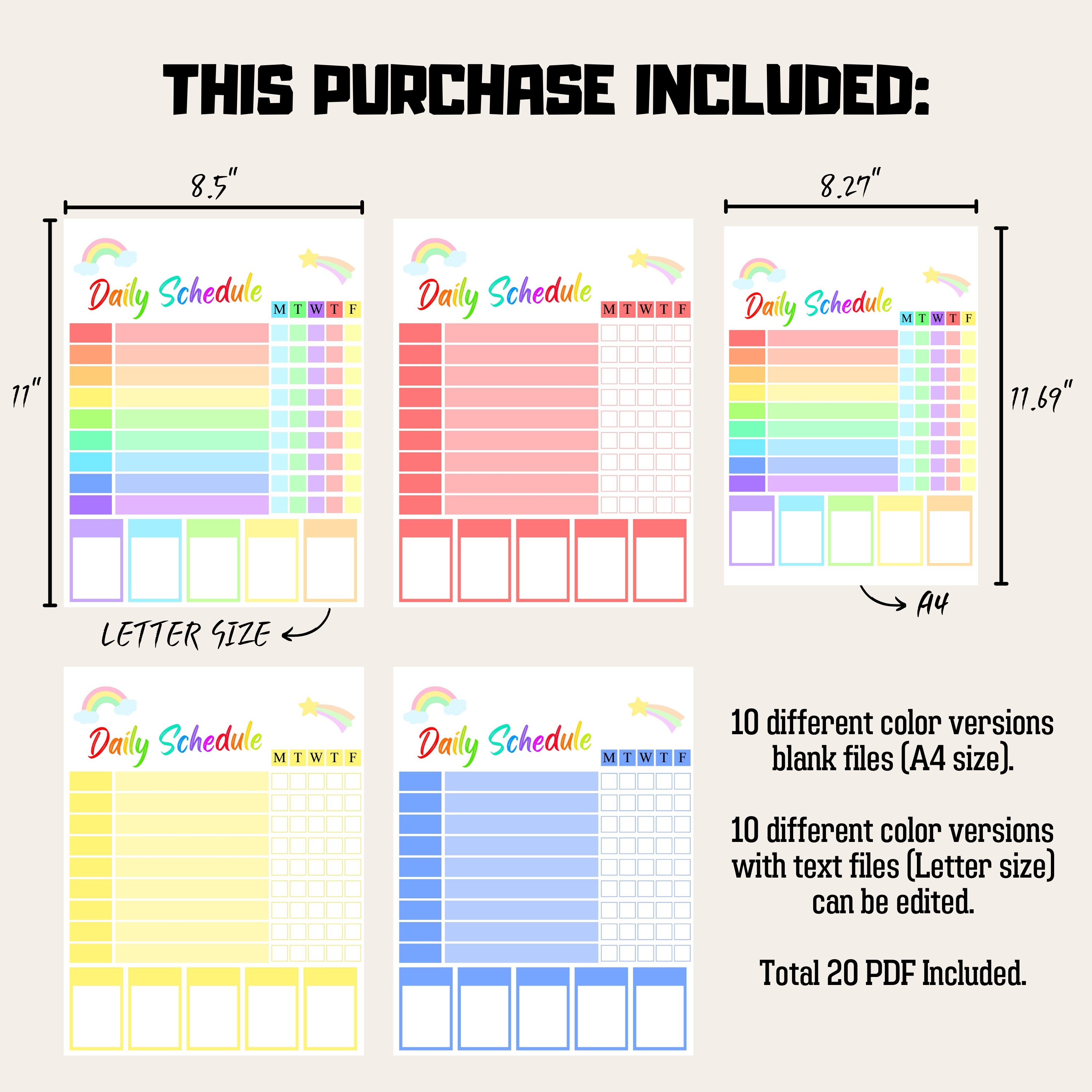 Editable Daily Checklist for Kids All Color Bundle, Cute Printable ...